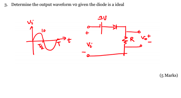 Solved 3. Determine the output waveform vo given the diode | Chegg.com