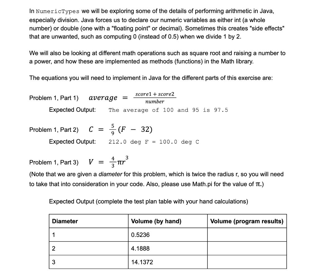 Solved In NumericTypes we will be exploring some of the | Chegg.com