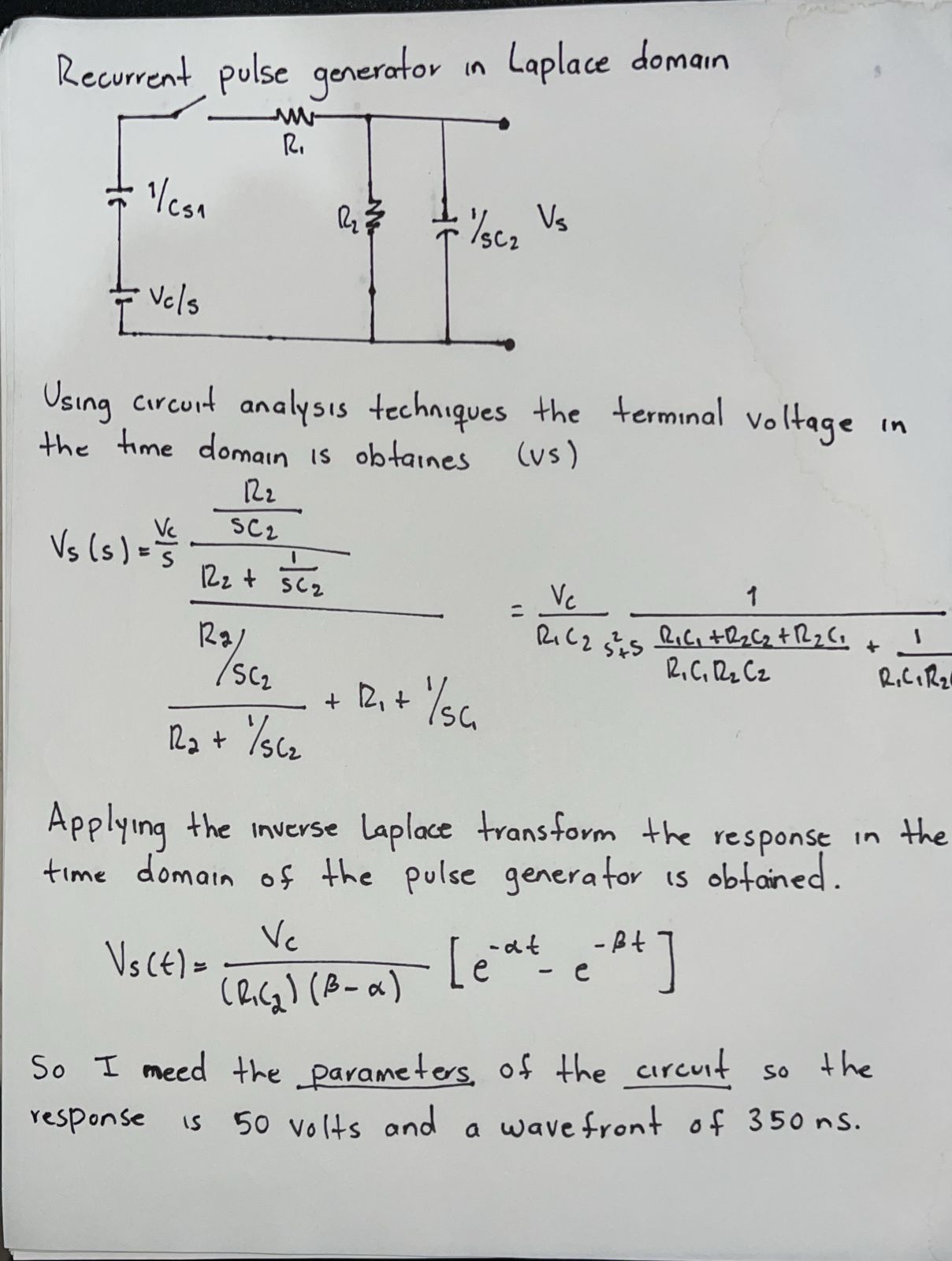 Solved I need the parameters of the pulse generator for the | Chegg.com