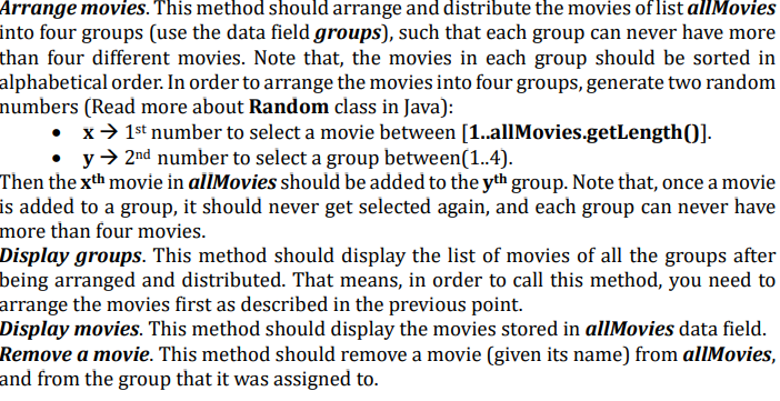 Solved Implement a Java class named CinemaShows which has | Chegg.com
