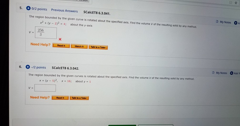 Solved M UIDIUM 5. 0/2 points Previous Answers SCalcET8 | Chegg.com
