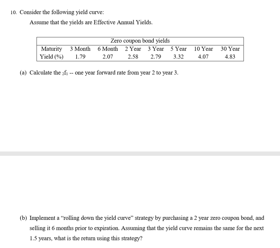 Solved 10. Consider the following yield curve: Assume that | Chegg.com