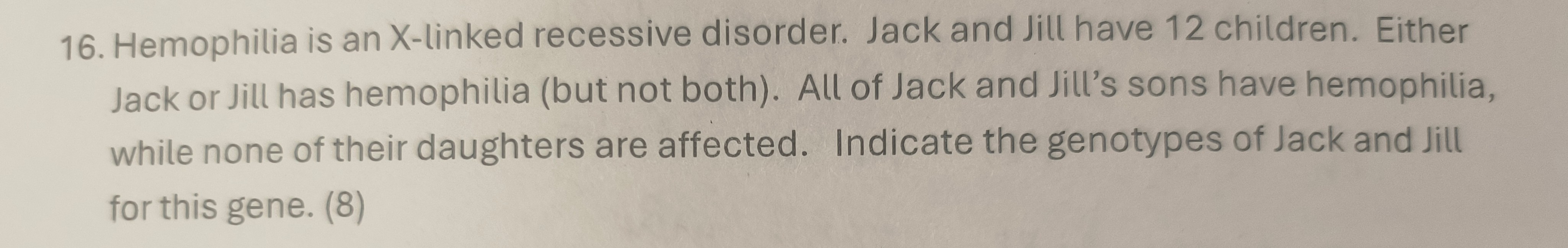 Solved Hemophilia is an X-linked recessive disorder. Jack | Chegg.com