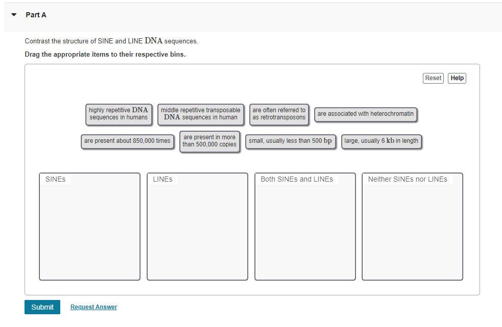 Solved Part A Contrast the structure of SINE and LINE DNA | Chegg.com