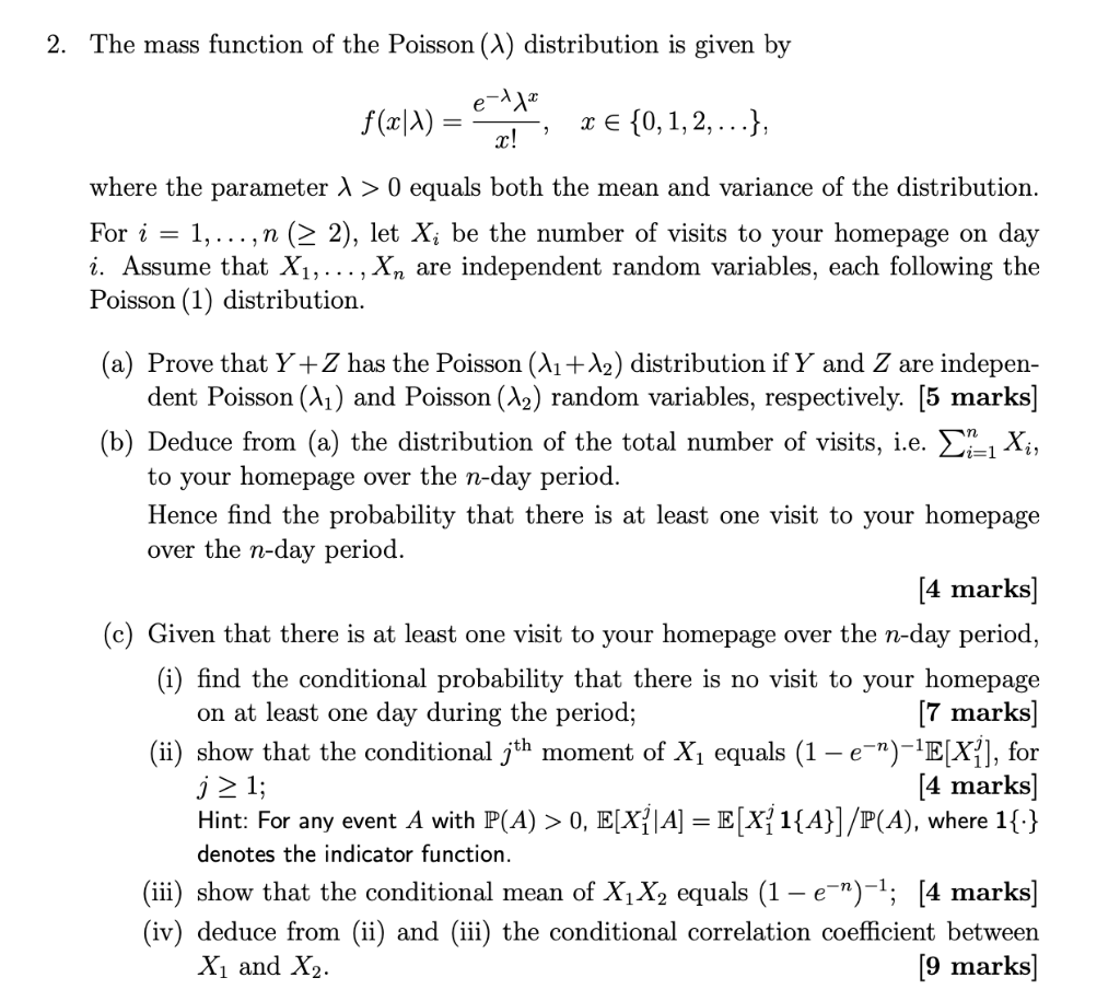 Solved 2. The mass function of the Poisson (1) distribution | Chegg.com