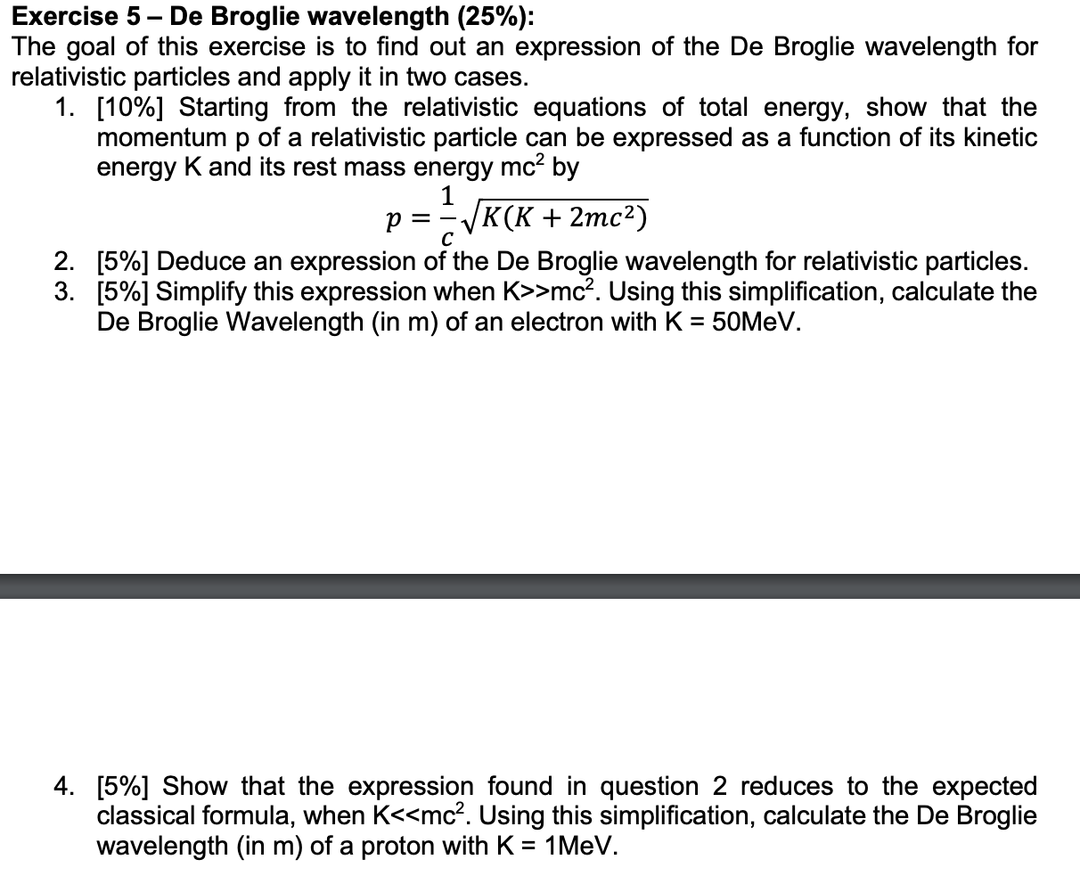 Solved Exercise 5 - De Broglie wavelength (25\%): The goal | Chegg.com