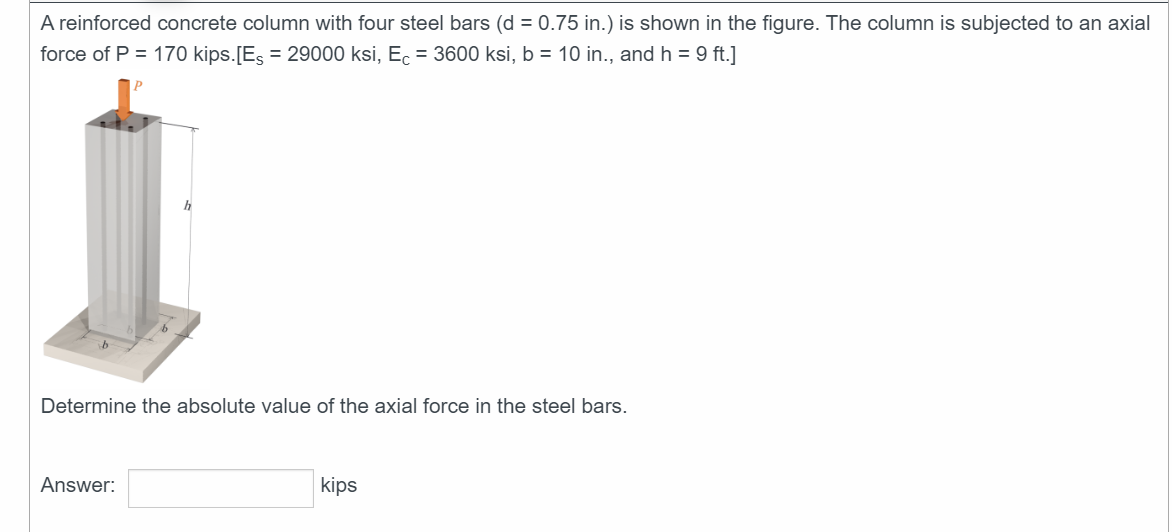 Solved A reinforced concrete column with four steel bars | Chegg.com