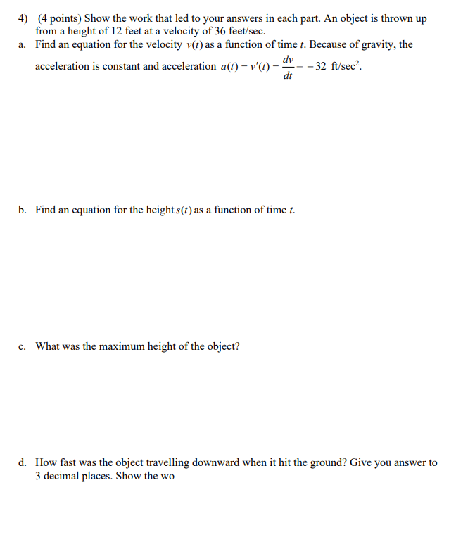 Solved 4) (4 points) Show the work that led to your answers | Chegg.com
