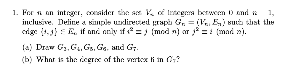 Solved For n an integer, consider the set Vn of integers | Chegg.com