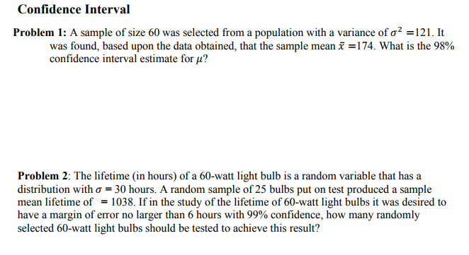 Solved Confidence Interval Problem 1: A sample of size 60 | Chegg.com