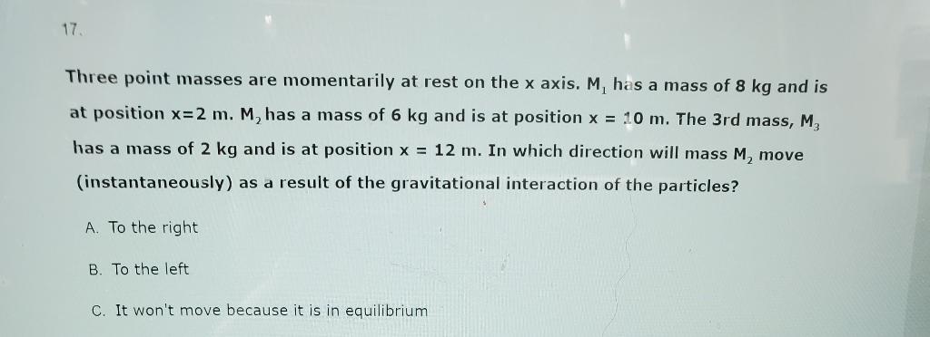 Solved Three point masses are momentarily at rest on the x | Chegg.com