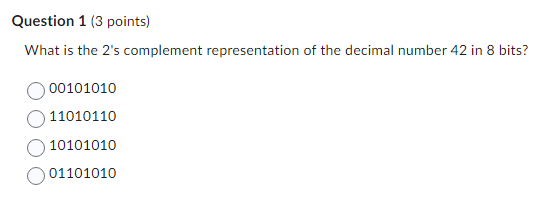 Solved Question 1 (3 ﻿points)What is the 2's complement | Chegg.com