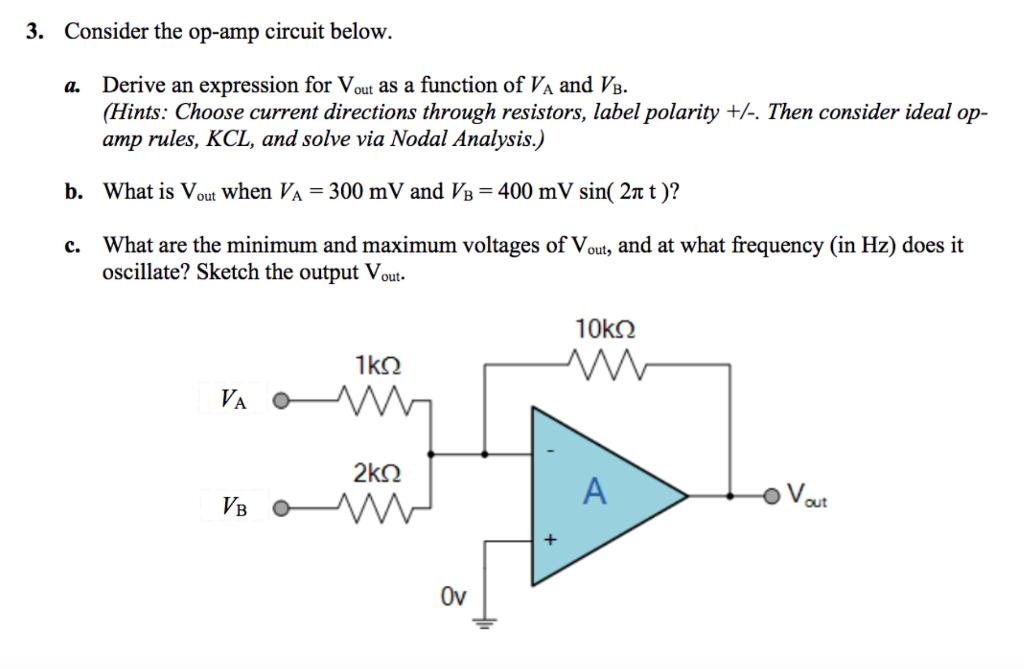 Solved 3. Consider the op-amp circuit below. a. Derive an | Chegg.com