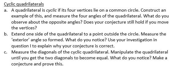 Solved Cyclic quadrilaterals a. A quadrilateral is cyclic if | Chegg.com