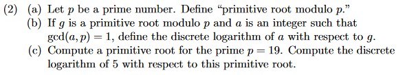 Solved 2) (a) Let p be a prime number. Define "primitive | Chegg.com