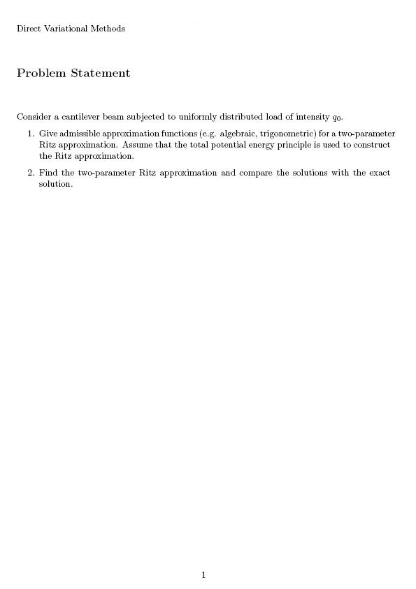 Solved Direct Variational Methods Problem Statement Consider | Chegg.com