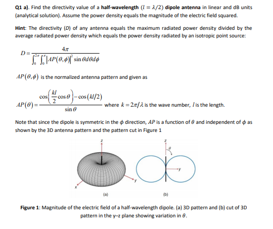 Q1 a). Find the directivity value of a | Chegg.com