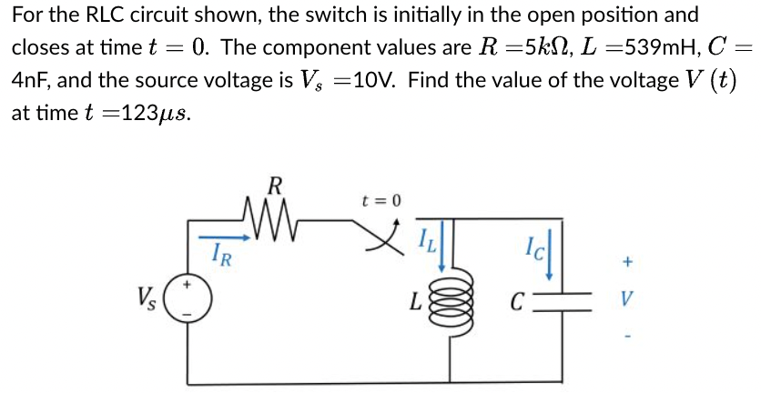 Solved For the RLC circuit shown, the switch is initially in | Chegg.com