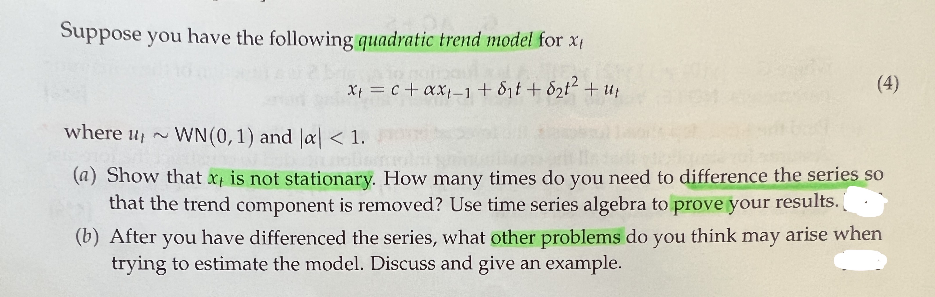 Solved Suppose you have the following quadratic trend model | Chegg.com