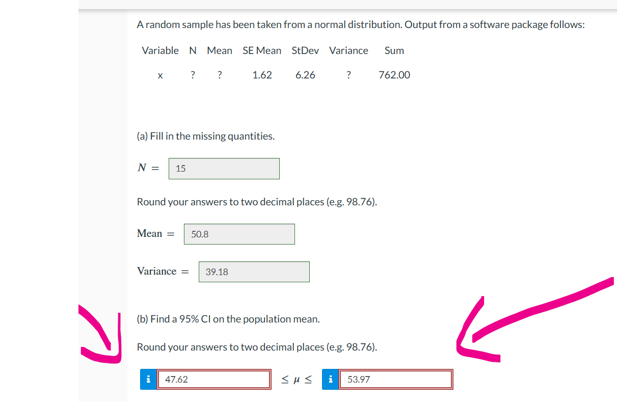 Solved A random sample has been taken from a normal | Chegg.com