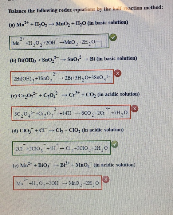 Solved Balance the following redox equations by the | Chegg.com