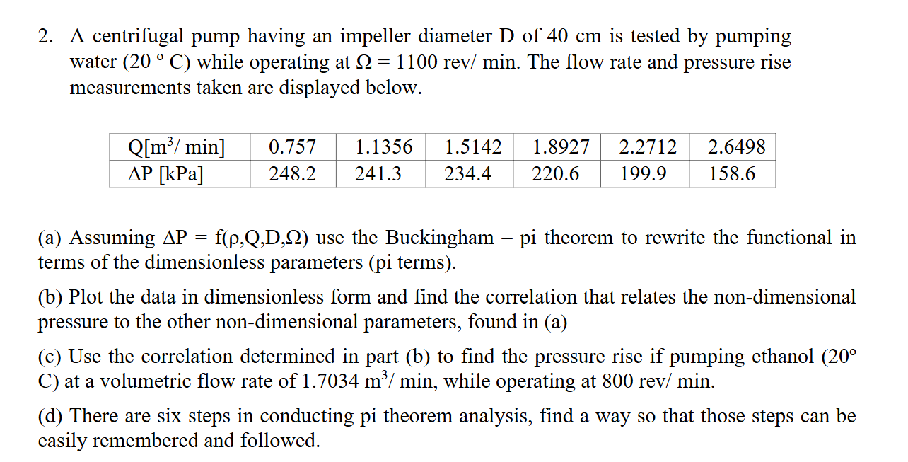 Solved A centrifugal pump having an ﻿impeller diameter | Chegg.com