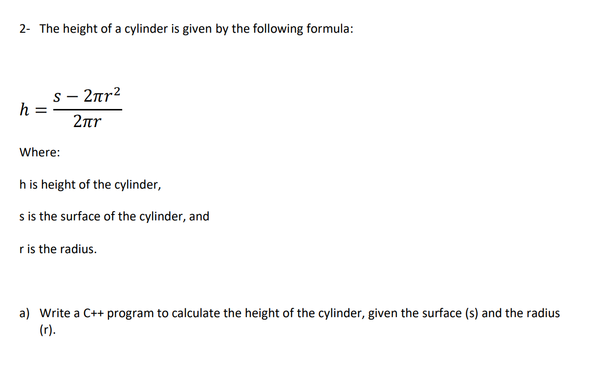 2- The height of a cylinder is given by the following | Chegg.com