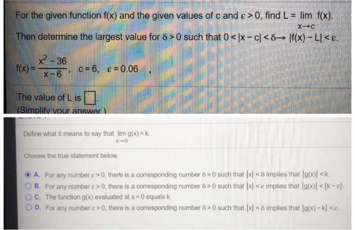 Solved For the given function f(x) and the given values of c | Chegg.com