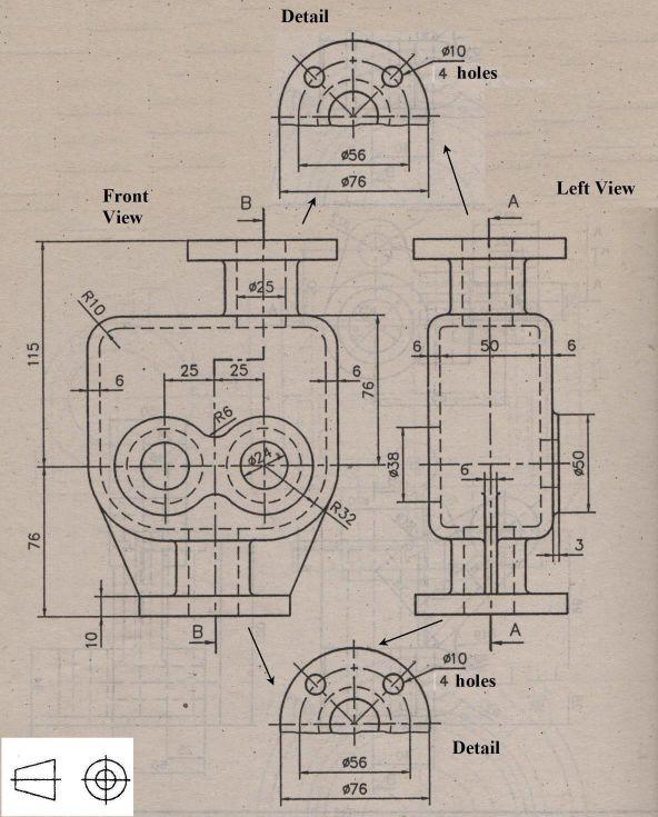 Solved a) Draw Section View from Left by using Cutting Plane | Chegg.com