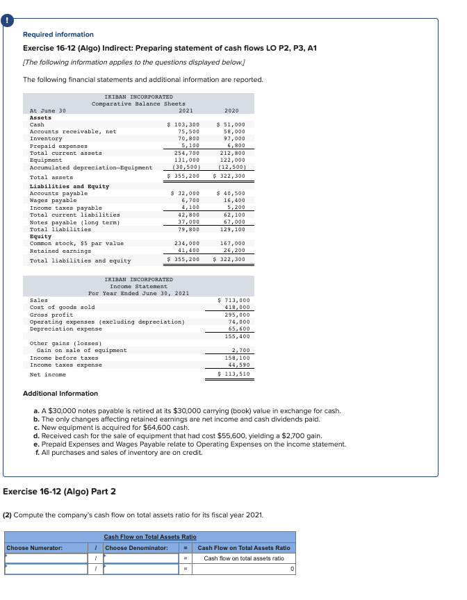 Solved Required information Exercise 16-12 (Algo) Indirect: | Chegg.com