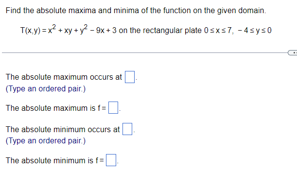 Solved Find the absolute maxima and minima of the function | Chegg.com