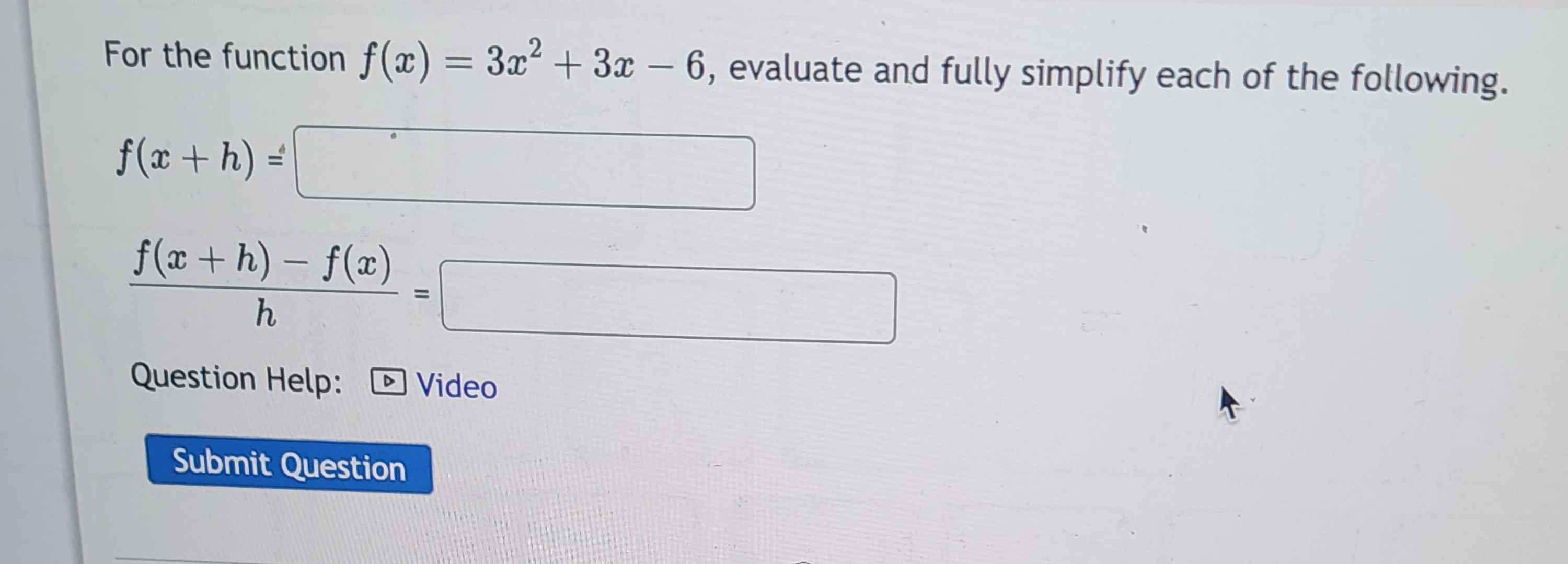 Solved For the function f(x)=3x2+3x-6, ﻿evaluate and fully | Chegg.com