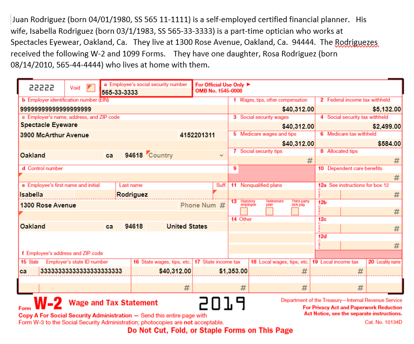 1) PREPARE the 2019 1040 TAX RETURN for Juan and | Chegg.com