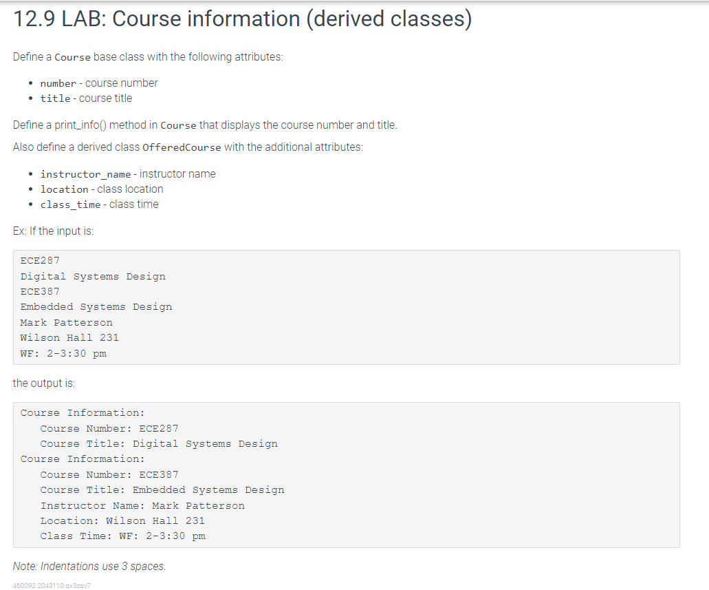 Solved 12.9LAB: Course intormation (derived classes) Define | Chegg.com