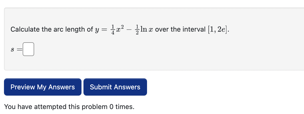 Solved Calculate the arc length of y=41x2−21lnx over the | Chegg.com