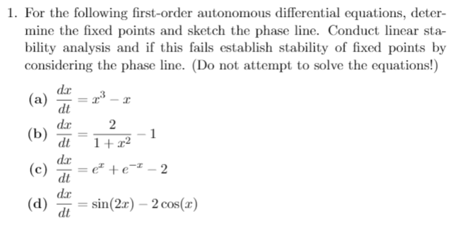 Solved 1. For the following first-order autonomous | Chegg.com