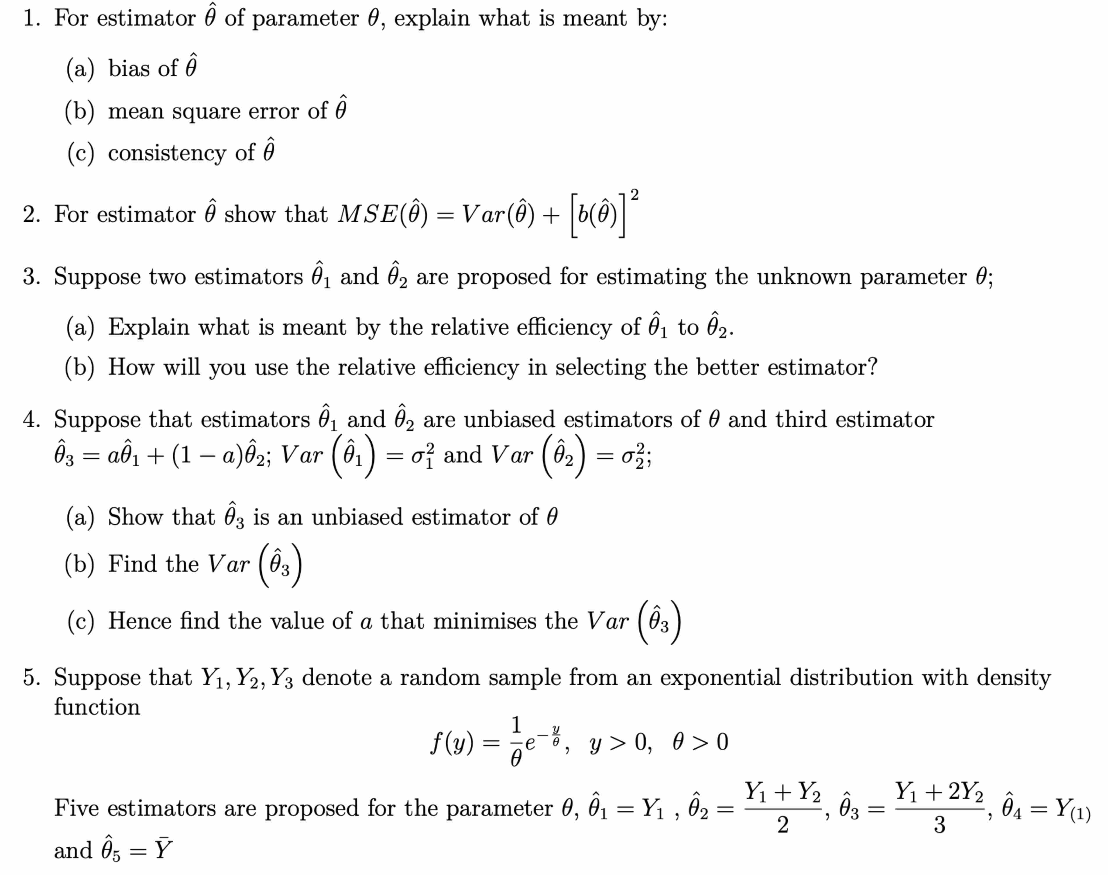 Solved For estimator hat(θ) ﻿of parameter θ, ﻿explain what | Chegg.com
