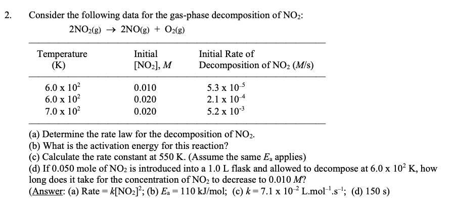 Solved 2. Consider the following data for the gas-phase | Chegg.com