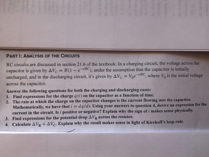 Solved PART I: ANALYSIS OF THE CIRCUITS RC circuits are | Chegg.com