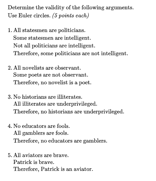 Solved Determine the validity of the following arguments. | Chegg.com