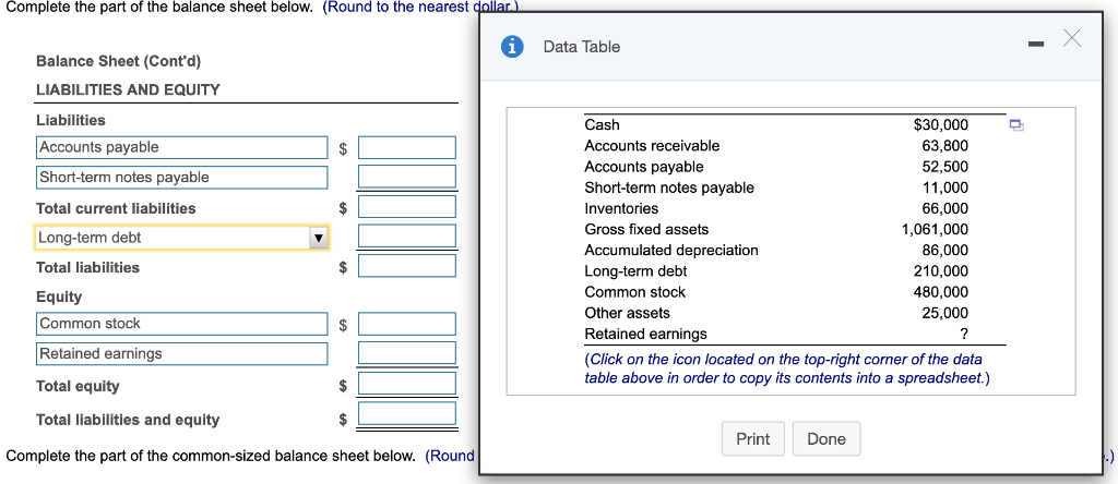 Solved Complete the part of the balance sheet below. (Round | Chegg.com