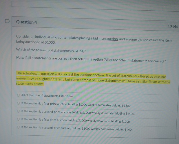 Solved Economics Auction game theory I need examples or | Chegg.com