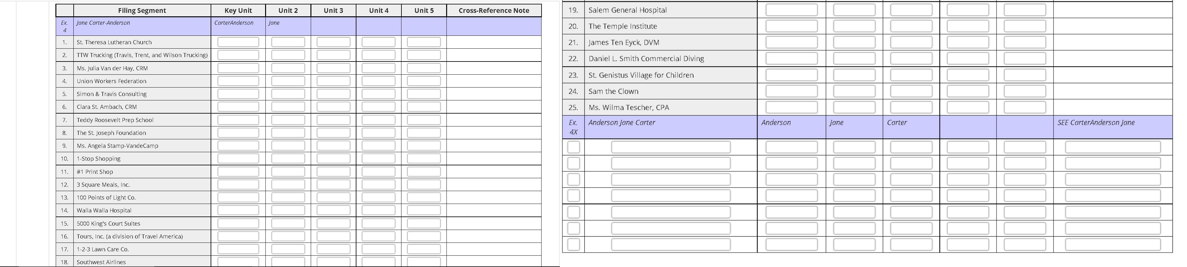 Solved For each filing segment, indicate in the table | Chegg.com