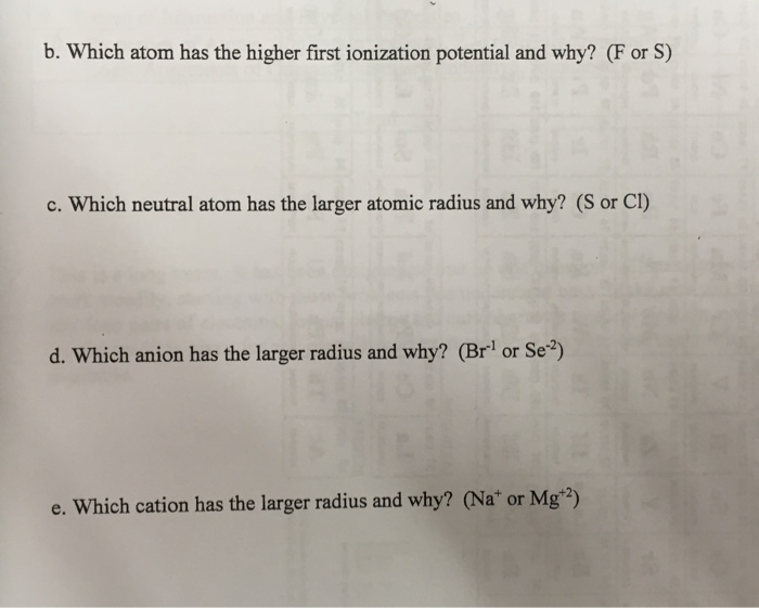 Solved b. Which atom has the higher first ionization | Chegg.com