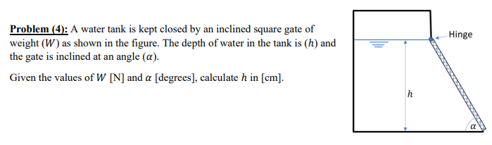 Solved Problem (4): A water tank is kept closed by an | Chegg.com