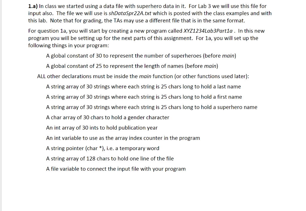 Solved 1.a) In class we started using a data file with | Chegg.com