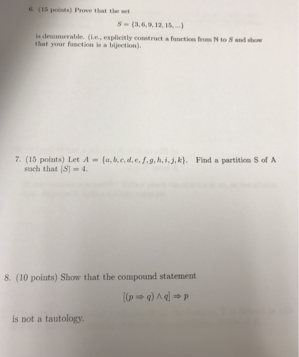 Solved 6. (15 points) Prove that the set is denumerable. | Chegg.com