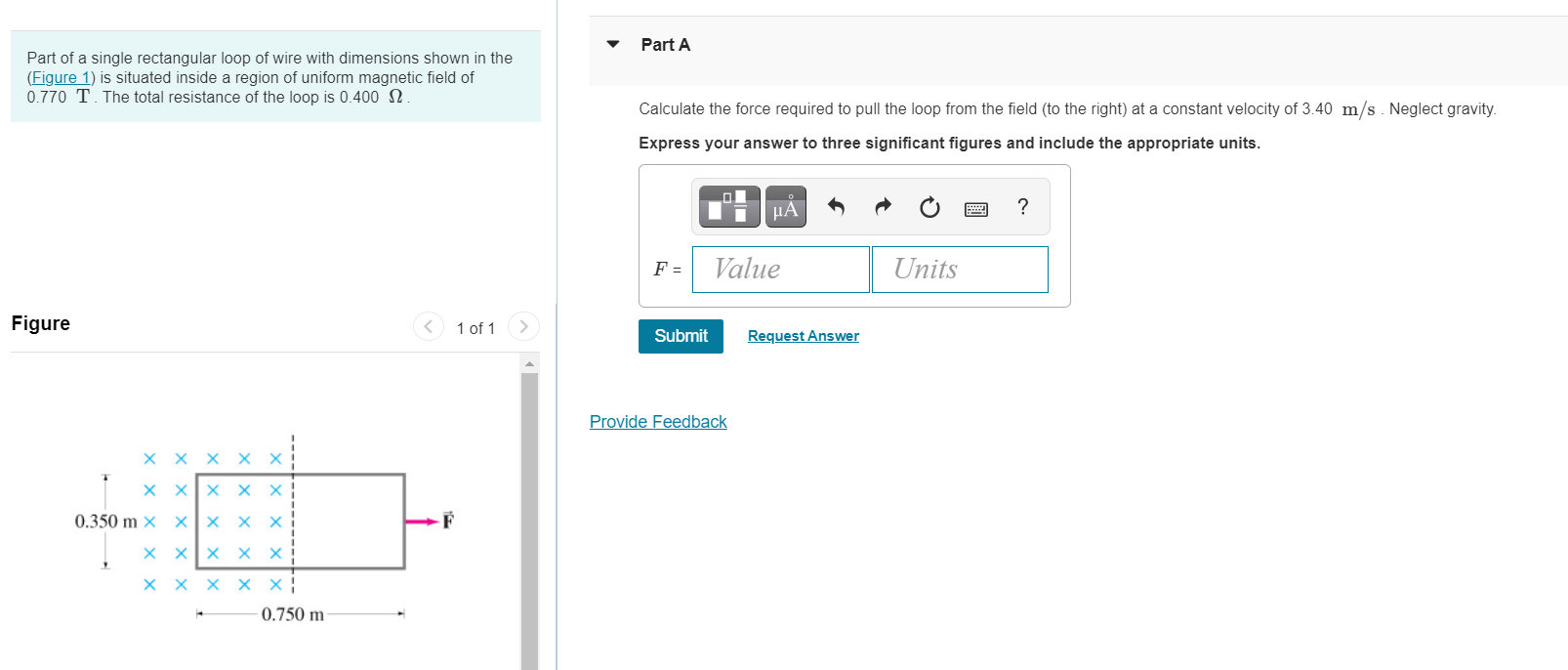 Solved Part A Part of a single rectangular loop of wire with | Chegg.com