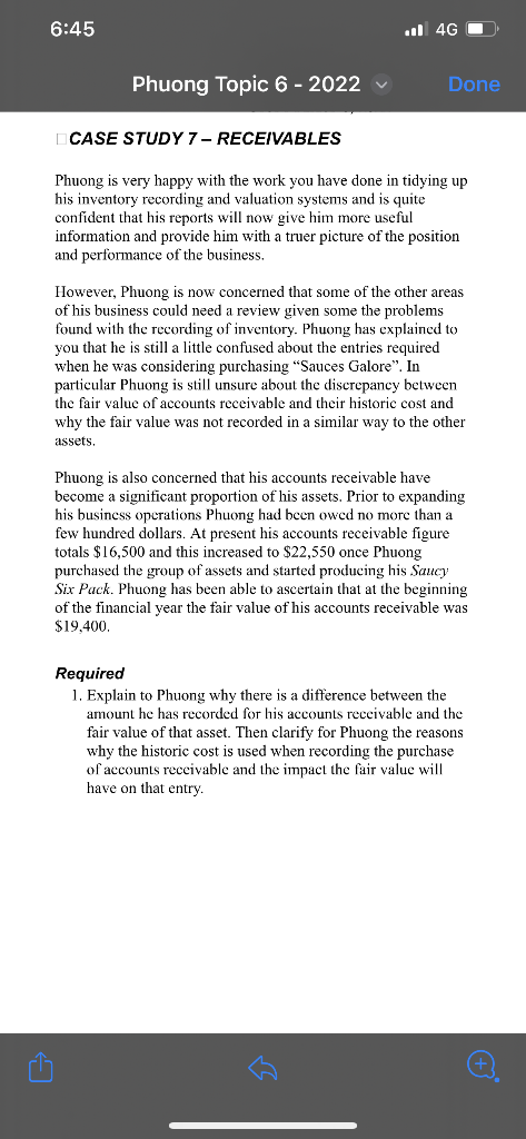 Solved CASE STUDY 7-RECEIVABLES Phuong is very happy with | Chegg.com