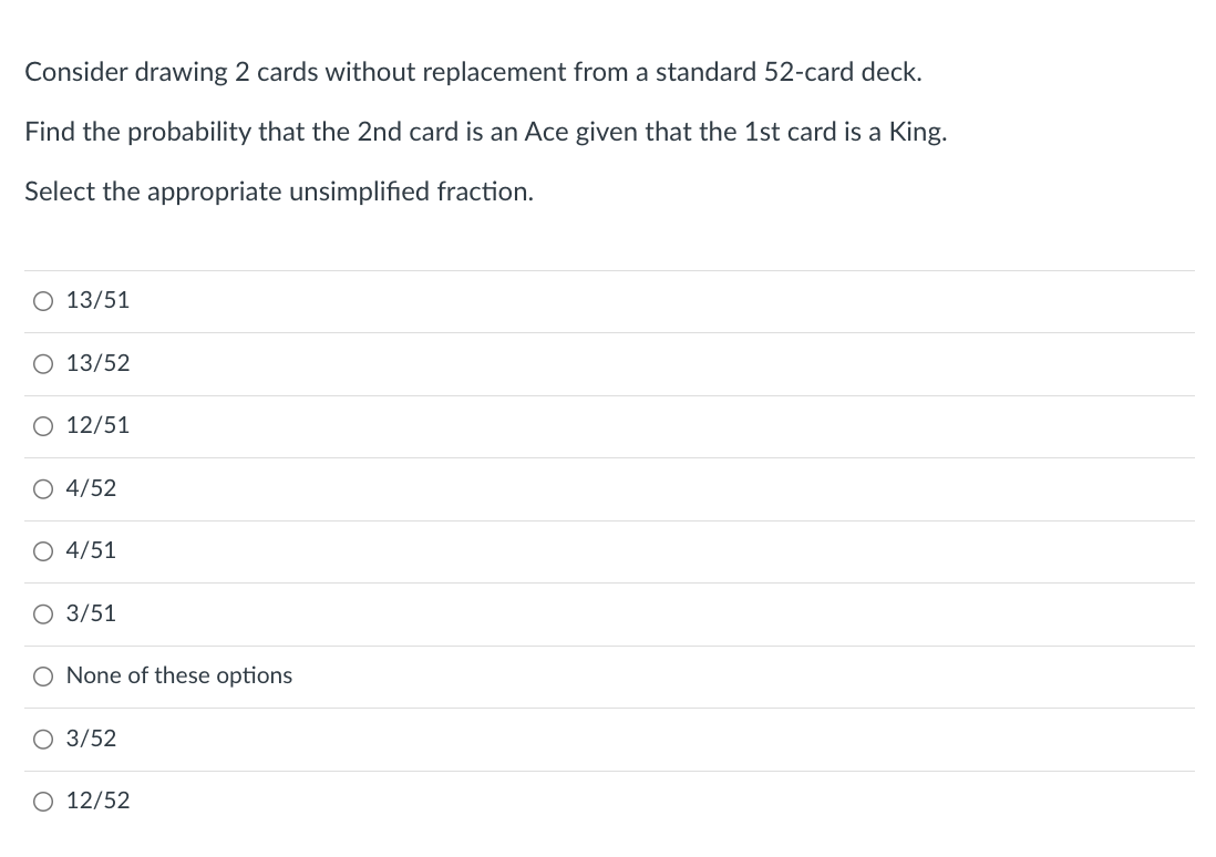 Solved Consider drawing 2 cards without replacement from a | Chegg.com